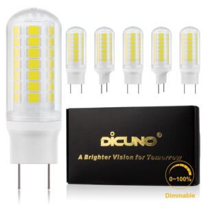 dicuno g8 dimmable led bulb flat base 4w (40w halogen equivalent), daylight white 5000k, 450lm, bi pin base bulb replacement for under counter, under-cabinet light and puck light, 6 pack