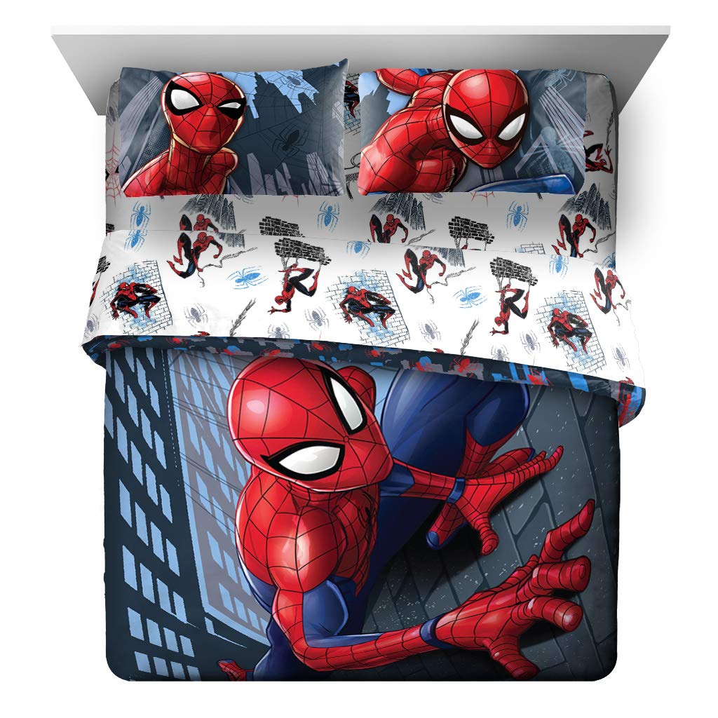 Jay Franco Marvel Spiderman Crawl 5 Piece Queen Bed Set - Includes Reversible Comforter & Sheet Set Bedding - Super Soft Fade Resistant Microfiber (Official Marvel Product)