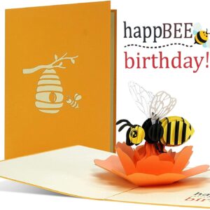 Diese-Klappkarten Birthday Card HappBEE Birthday | Pop up Happ Birthday Card featuring a 3D Bee on a Flower | Funny Bee Hive Greeting Card or Birthday Gift Voucher, G27