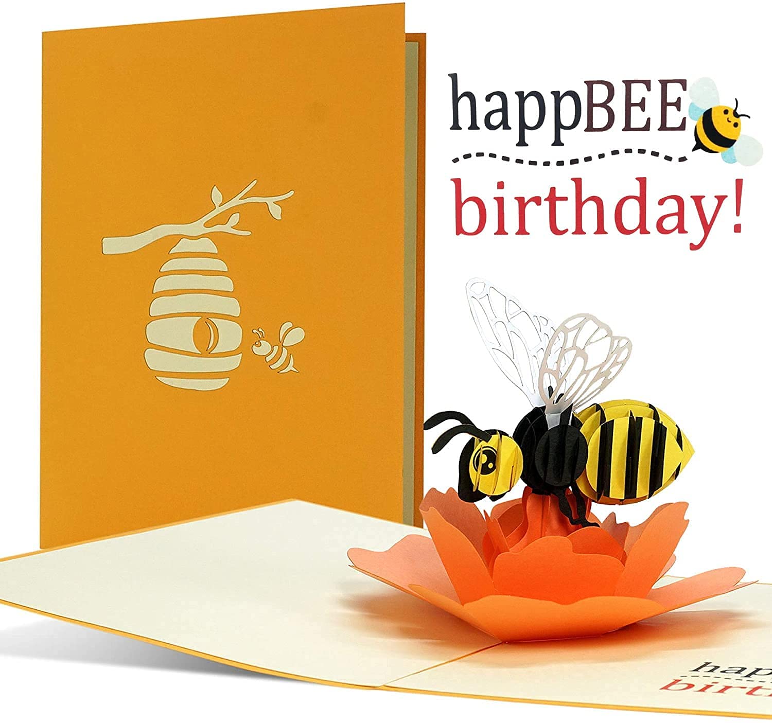 Diese-Klappkarten Birthday Card HappBEE Birthday | Pop up Happ Birthday Card featuring a 3D Bee on a Flower | Funny Bee Hive Greeting Card or Birthday Gift Voucher, G27