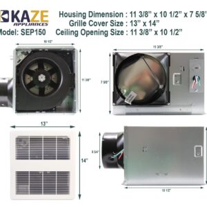 KAZE APPLIANCE SEP150 | 150 CFM | 0.5 Sone Ultra Quiet | Energy Star-Certified Energy-Saving Bathroom Exhaust Ventilation Fan