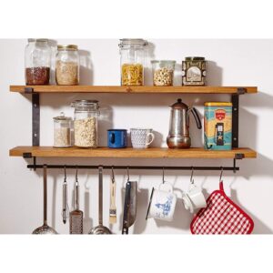 kitchen floating wall shelves with hooks, wooden rustic shelves for the wall, home storage organizer shelf, wall rack for kitchen utensils display picture ledge shelf (size : 100×20×40cm)