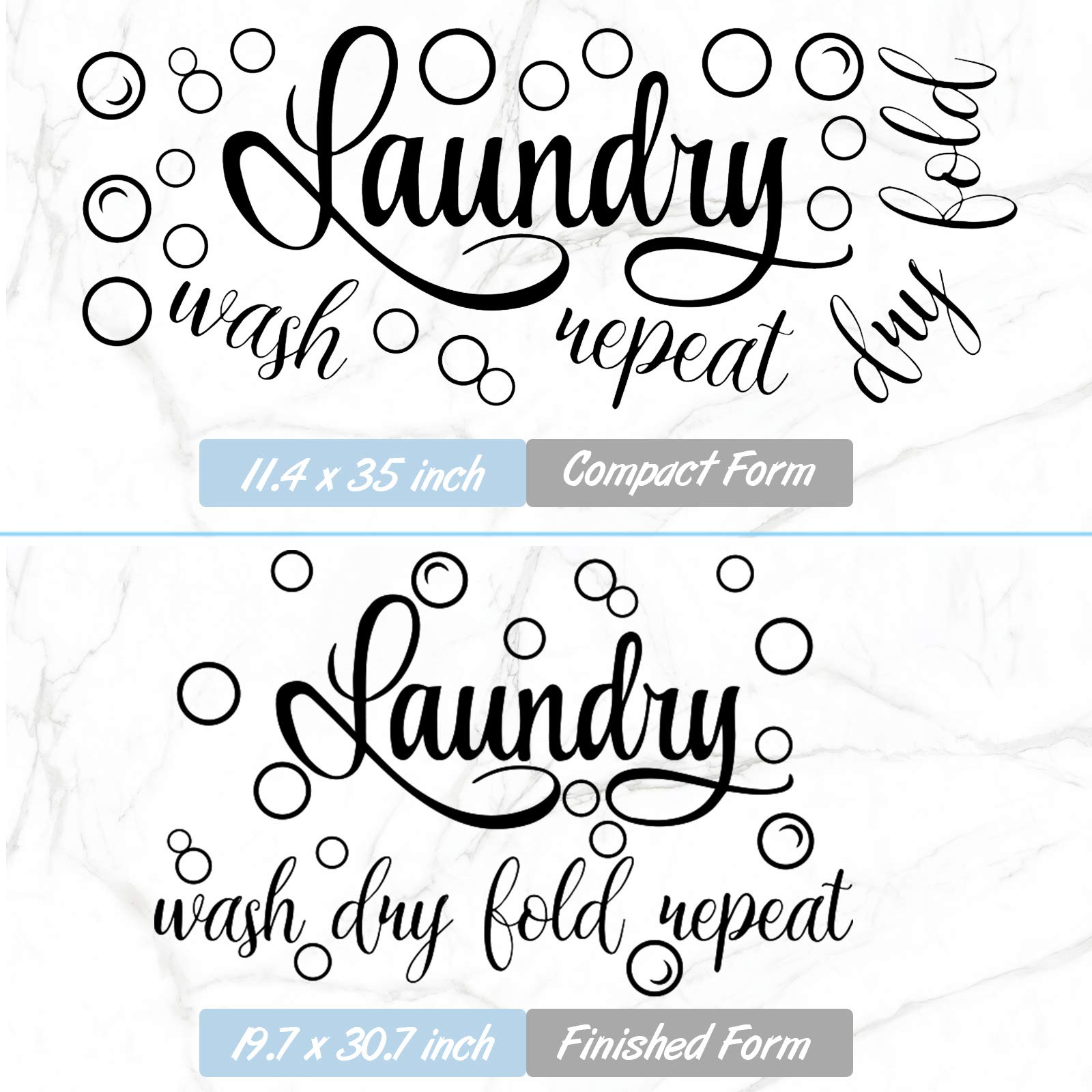 Zonon Laundry Room Decals Decor Laundry Room Stickers Laundry Signs Vinyl Laundry Wall Decal Wash Dry Fold Repeat Wall Bubble Quote Sticker Decals for Laundry Room Decor (Black,19.7 x 30.7 Inch)