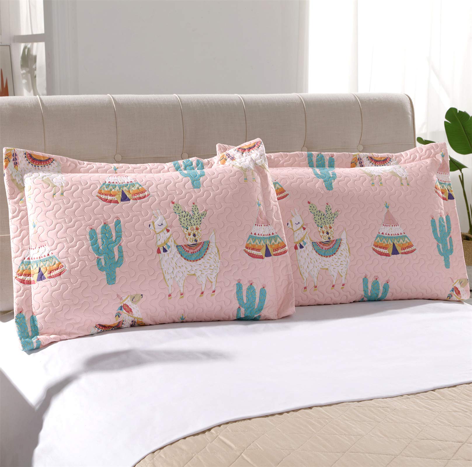 Ycosy Kids Girls Alpaca Cactus Quilt Set Twin Size Llama Bedding Lightweight Animal Cartoon Bedspread Coverlets All Season Bedding Set ，1 Quilt and 2 Pillow Shams