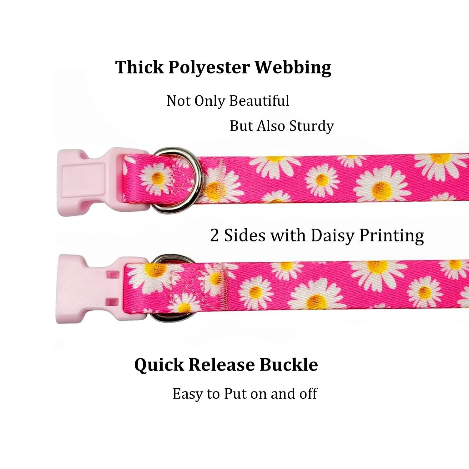 Olahibi Dog Collar and Leash Set, Cute Pink Daisy Pattern, Polyester Material, 5ft Leash, for Small Dogs.(S, Daisy Set)