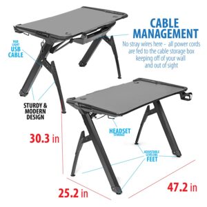 Deco Gear Ultrawide Curved LED Computer Gaming/Office Desk, Waterproof Carbon-Fiber Surface, Supports up to 175-lbs., 6-Color RGB Lighting Accents, Cable Management, Cup Holder, 31.5" Mouse Pad