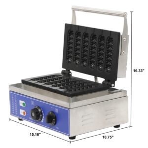 DasMarine Commercial 6Pcs Waffle Makers Hot dog Making Machine 6 Grid Crispy Machine Stainless Steel Body 1550W 110V (Blue)