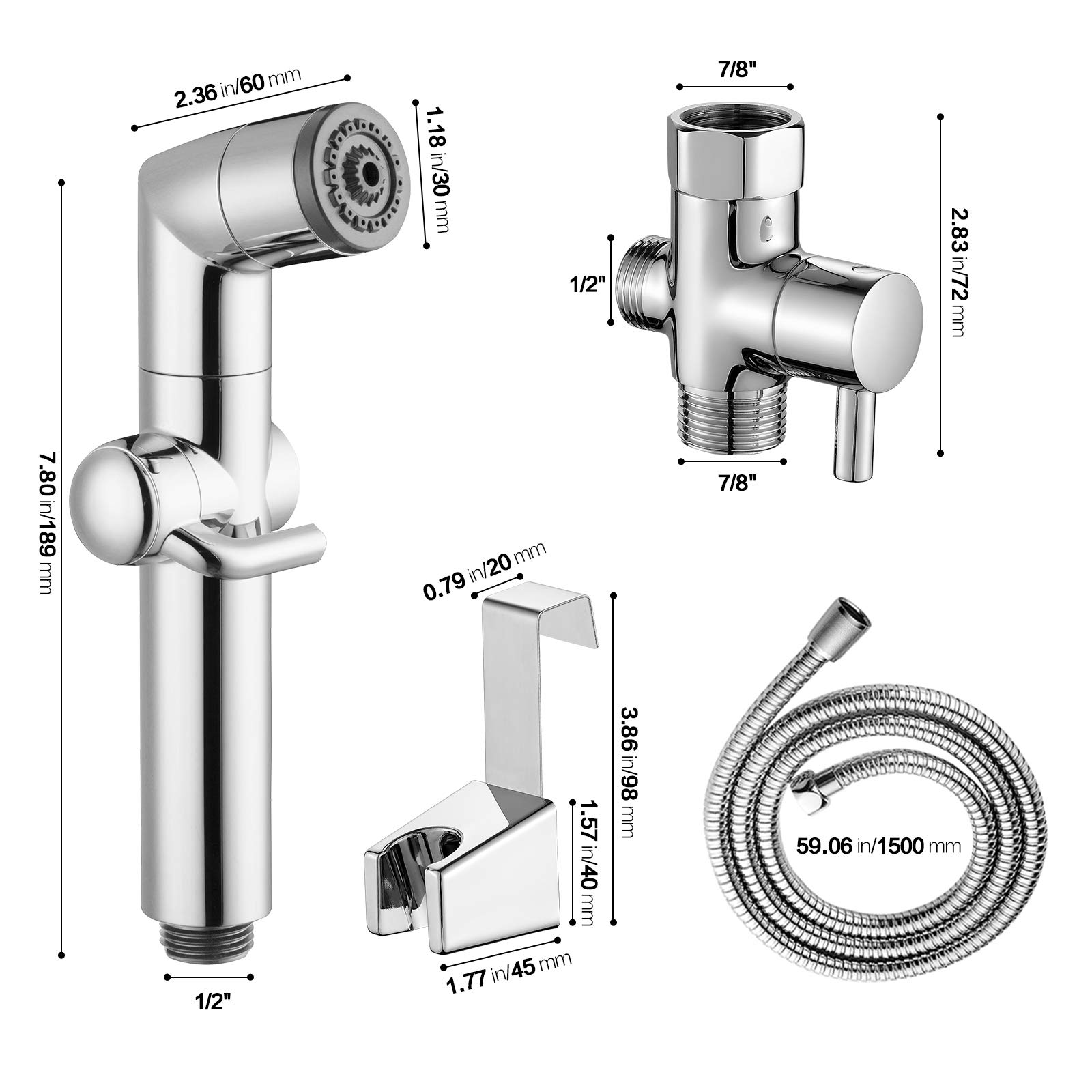 KAIYING Handheld Bidet Sprayer for Toilet, Baby Cloth Diaper Sprayer, Bathroom Muslim Shower Toilet Sprayer Attachment with Hose, Support Wall or Toilet Mount (Chrome)