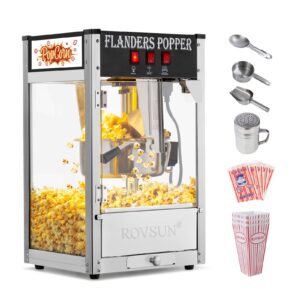 rovsun popcorn machine with 8 ounce kettle makes up to 32 cups, commercial popcorn machine countertop popcorn maker w/stainless steel scoop, oil spoon & 3 popcorn cups for home movie theater, black