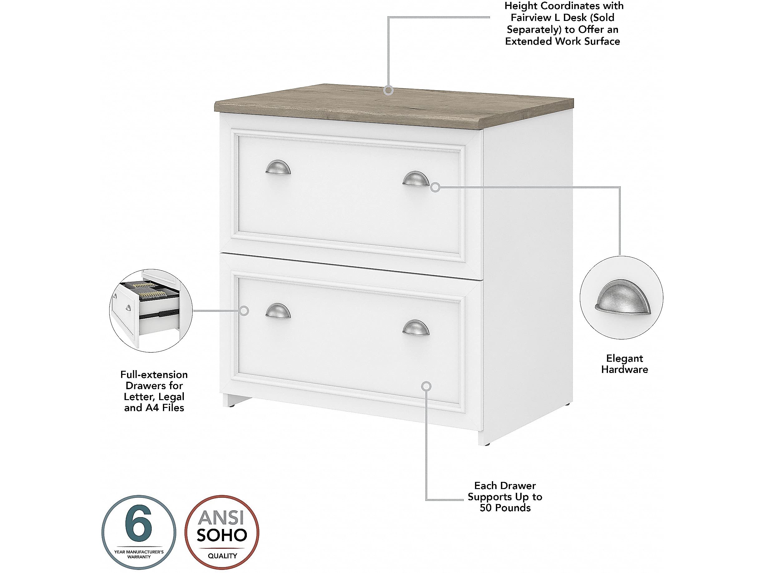 Bush FV003G2W 60-Inch L-Shaped Desk w/Hutch, Lateral File Cabinet Shiplap Gray/Pure White