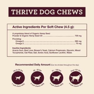 Hemp Well Thrive Chews for Dogs – Supports Hip, Joint, and Heart Health, Promotes Immune Support, Strengthens Skin and Coat, Organically Sourced – 60 Count