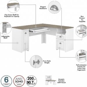 Bush FV003G2W 60-Inch L-Shaped Desk w/Hutch, Lateral File Cabinet Shiplap Gray/Pure White