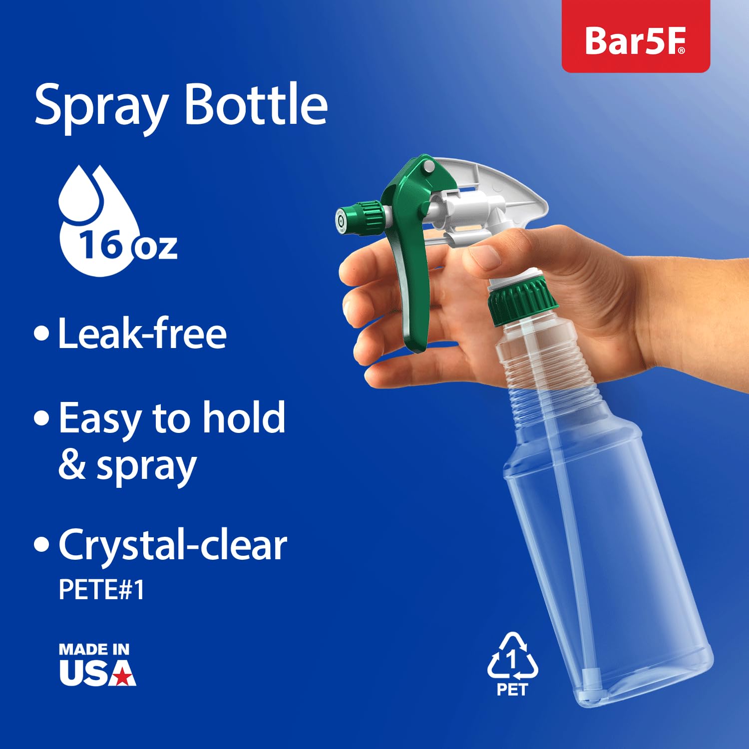 Bar5F Empty Plastic Spray Bottles 16-Ounce BPA-Free Food Grade Crystal Clear Fully Adjustable Sprayer 2-Pack