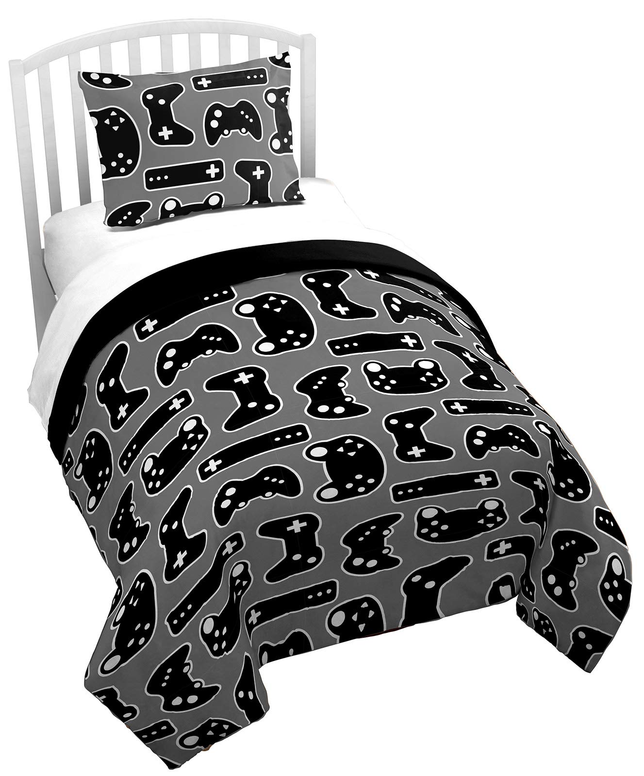 Jay Franco Trend Collector Game On Glow in The Dark Twin Comforter & Sham Set - Super Soft Kids Bedding Features Video Game Contollers - Fade Resistant Microfiber