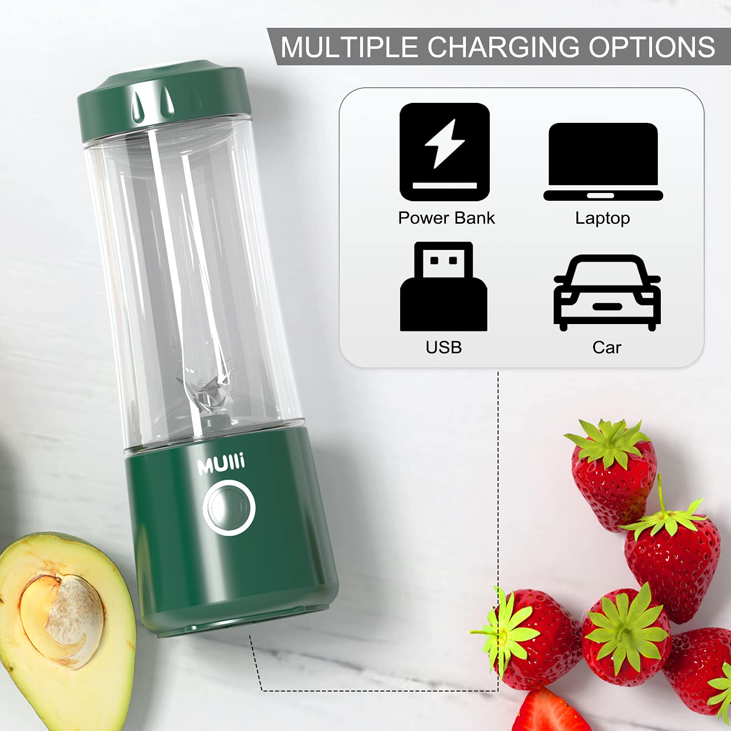 Mulli Portable Blender,USB Rechargeable Personal Mixer for Smoothie and Shakes, Mini Blender with Six Blades for Baby Food,Travel,Gym and More