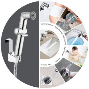 KAIYING Handheld Bidet Sprayer for Toilet, Baby Cloth Diaper Sprayer, Bathroom Muslim Shower Toilet Sprayer Attachment with Hose, Support Wall or Toilet Mount (Chrome)