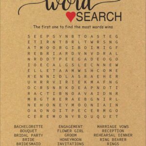 He Said She Said and Wedding Word Search Bridal Shower Games (50 pack – 2 Games in 1 Sheet) – Bride or Groom Said It - Engagement Bachelorette Fun Party Games – Guessing Activity - Kraft Rustic