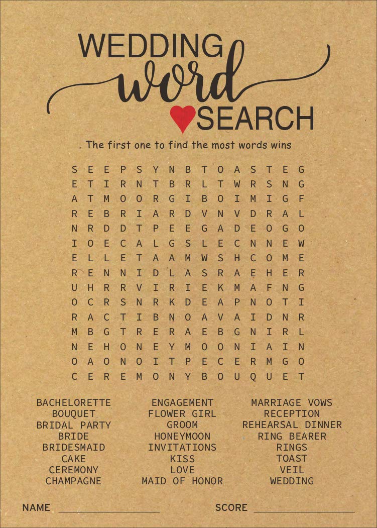 He Said She Said and Wedding Word Search Bridal Shower Games (50 pack – 2 Games in 1 Sheet) – Bride or Groom Said It - Engagement Bachelorette Fun Party Games – Guessing Activity - Kraft Rustic