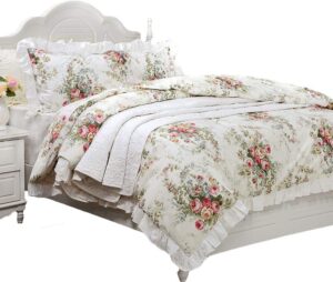 usning farmhouse bedding vintage rose floral 100% cotton soft duvet cover set white reversible, twin xl size 3-pieces(1 duvet cover + 2 pillow shams)