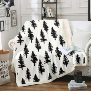 homewish black pine trees printed decor throw blanket white background bed throws for kids teens microfiber flannel fleece blanket soft lightweight bedspread, throw size (50 x 60 inches)