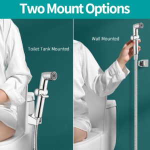 MIAOHUI Muslim Shower, Handheld Bidet Sprayer for Toilet, Cloth Diaper Sprayer for Toilet, Toilet Sprayer Attachment, Health Faucet, Bum Gun with Hose and Holder, Wall or Toilet Mount (Chrome)