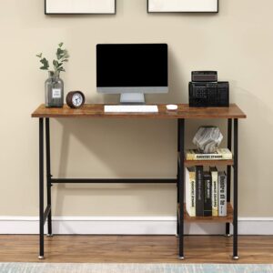 VECELO 43 Inch Computer Home Office, Writing Storage Side Hutch Workstation with Shelf Desk 43", Classic Walnut