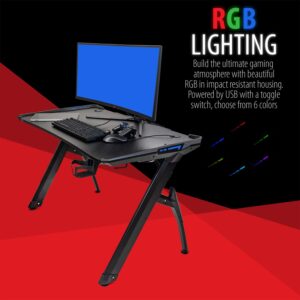 Deco Gear Ultrawide Curved LED Computer Gaming/Office Desk, Waterproof Carbon-Fiber Surface, Supports up to 175-lbs., 6-Color RGB Lighting Accents, Cable Management, Cup Holder, 31.5" Mouse Pad