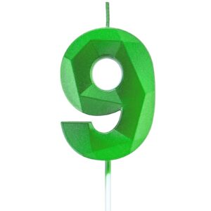 2.75in 3d diamond shape tall green 9 candles, glitter 9 green color happy birthday cake toppers decorating and celebrating for adults/kids party/family baking (2.75in green number 9)