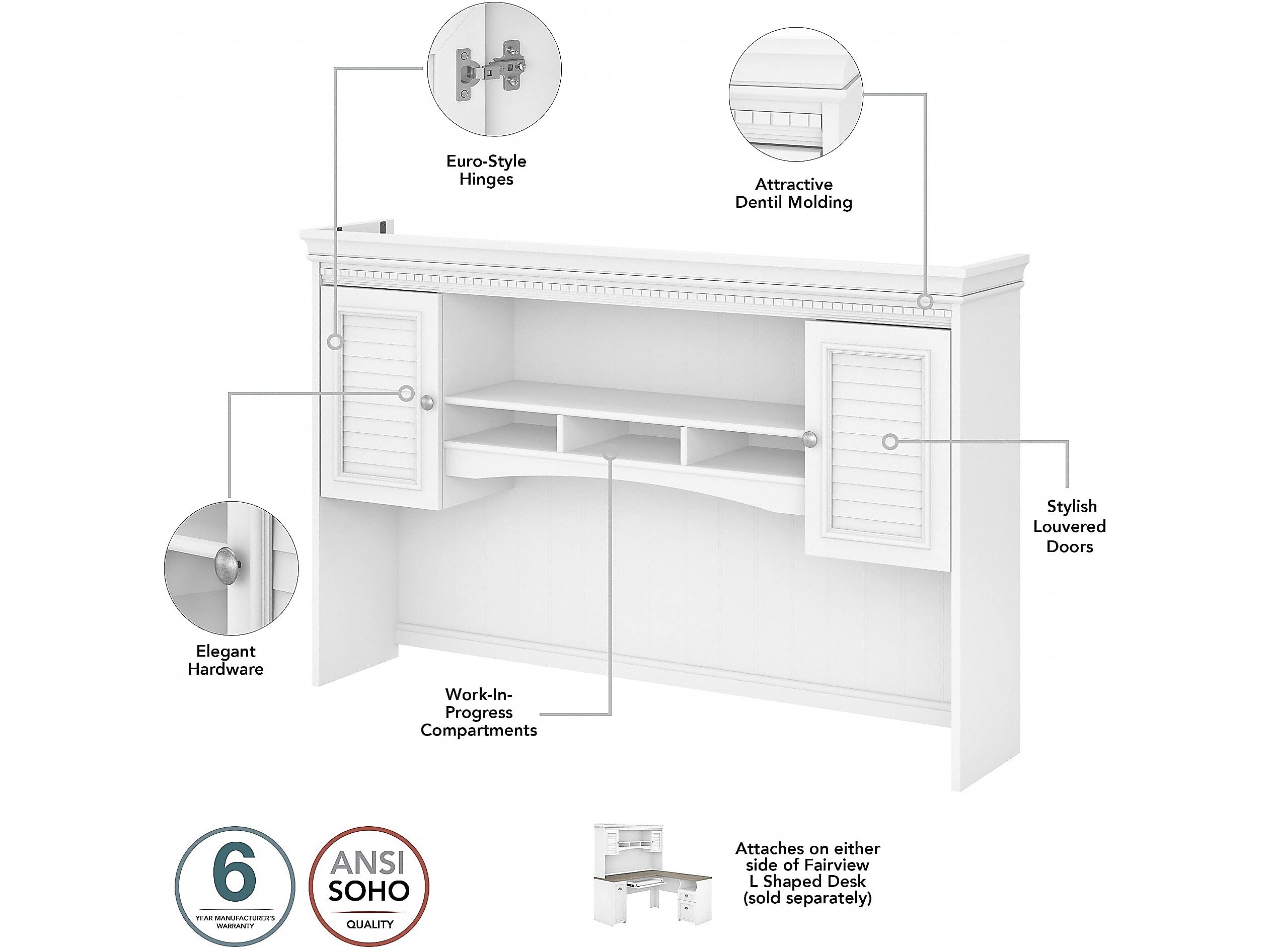 Bush FV003G2W 60-Inch L-Shaped Desk w/Hutch, Lateral File Cabinet Shiplap Gray/Pure White