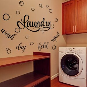 Zonon Laundry Room Decals Decor Laundry Room Stickers Laundry Signs Vinyl Laundry Wall Decal Wash Dry Fold Repeat Wall Bubble Quote Sticker Decals for Laundry Room Decor (Black,19.7 x 30.7 Inch)