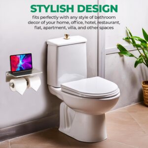 Smarthome Toilet Paper Holder - Aluminium Double Roll Toilet Tissue Holder with Mobile Phone Shelf for Bathroom, 3M Self Adhesive No Drilling or Wall-Mounted, Rustproof Modern Style Brushed Nickel