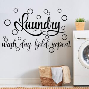 Zonon Laundry Room Decals Decor Laundry Room Stickers Laundry Signs Vinyl Laundry Wall Decal Wash Dry Fold Repeat Wall Bubble Quote Sticker Decals for Laundry Room Decor (Black,19.7 x 30.7 Inch)