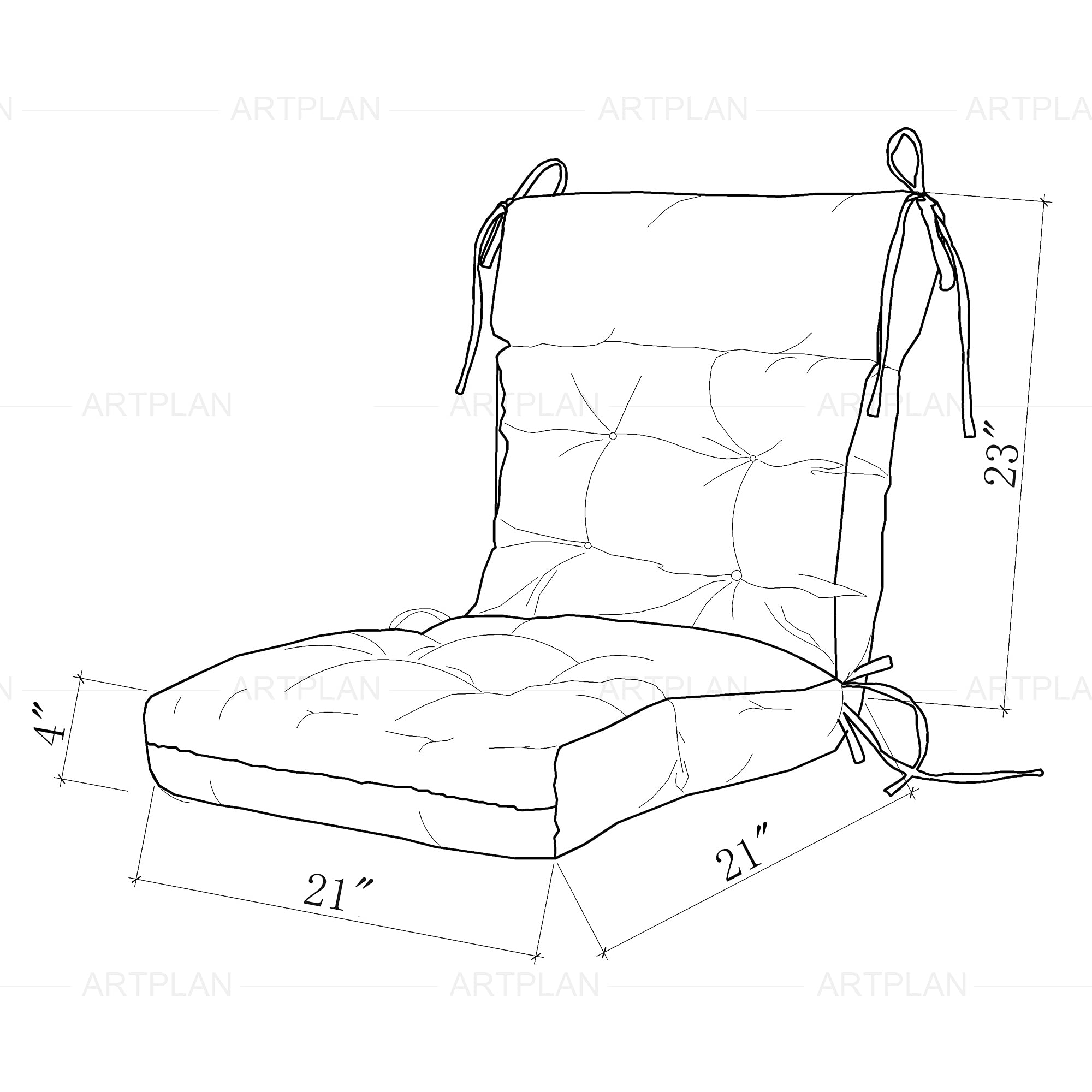 ARTPLAN Outdoor Cushions of Adirondack Chair with High Back Wicker Tufted Pillow for Outdoor Furniture Set of 1, 44"X21"X4", Teal