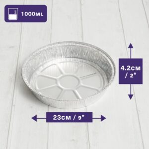 MATANA 9" inch Round Aluminum Pans with Lid (40 Pack) Freezer & Oven Safe Tin Foil Tray | Ideal for Pie, Cake, Baking, Cooking, Roasting, Reheating