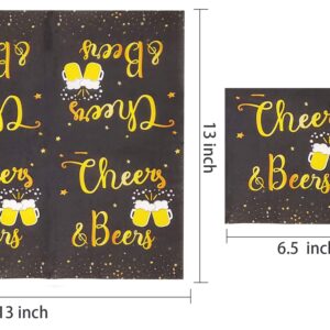 Cheers Beers Birthday Party Supplies,Black and Gold Tablewares(Plates and Napkins),Cheers Beers and Beer Mugs Design Perfect for Graduation Wedding Anniversary Christmas Party Supplies (16 Guest)