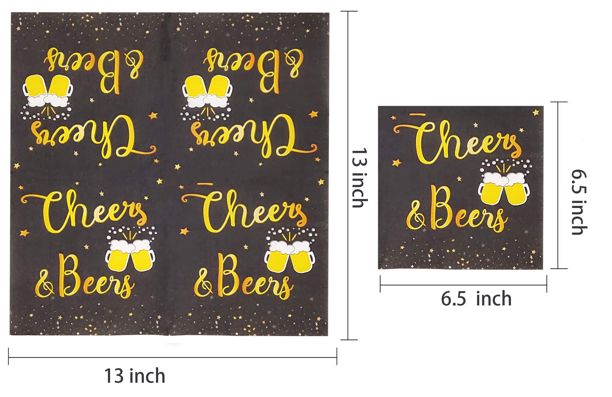 Cheers Beers Birthday Party Supplies,Black and Gold Tablewares(Plates and Napkins),Cheers Beers and Beer Mugs Design Perfect for Graduation Wedding Anniversary Christmas Party Supplies (16 Guest)