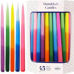 the dreidel company dripless deluxe tapered hanukkah candles, multicolored 3-tone pastel decorations, chanukkah menorah candles for all 8 nights of chanukah (single)