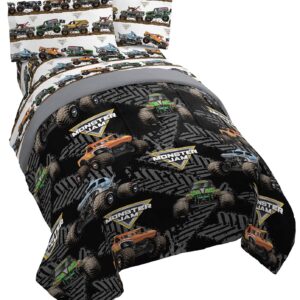 Jay Franco Monster Jam Tracks 5 Piece Full Bed Set - Includes Comforter & Sheet Set - Bedding Features Grave Digger &,Megalodon - Super Soft Fade Resistant Microfiber (Official Monster Jam Product)