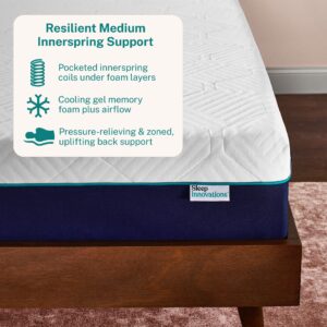 Sleep Innovations Shiloh Hybrid 12 Inch Cooling Gel Memory Foam and Innerspring Coil Mattress, Full Size, Bed in a Box, Cradling Medium Support