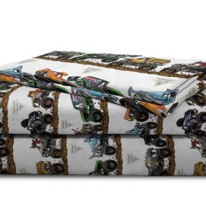 Jay Franco Monster Jam Truckin' Pals Twin Sheet Set - 3 Piece Set Super Soft and Cozy Kid’s Bedding Features Grave Digger & Megalodon - Fade Resistant Microfiber Sheets