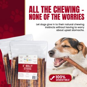 Mika & Sammy's 6 Inch Regular All Natural Bully Sticks for Small & Medium Dogs (6 Inch 25 Pack)