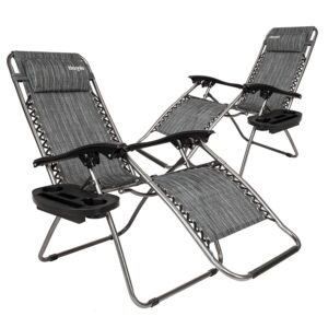 bonnlo set of 2 adjustable steel mesh zero gravity lounge chair with pillow and utility tray adjustable folding recliner for deck,patio,beach,yard