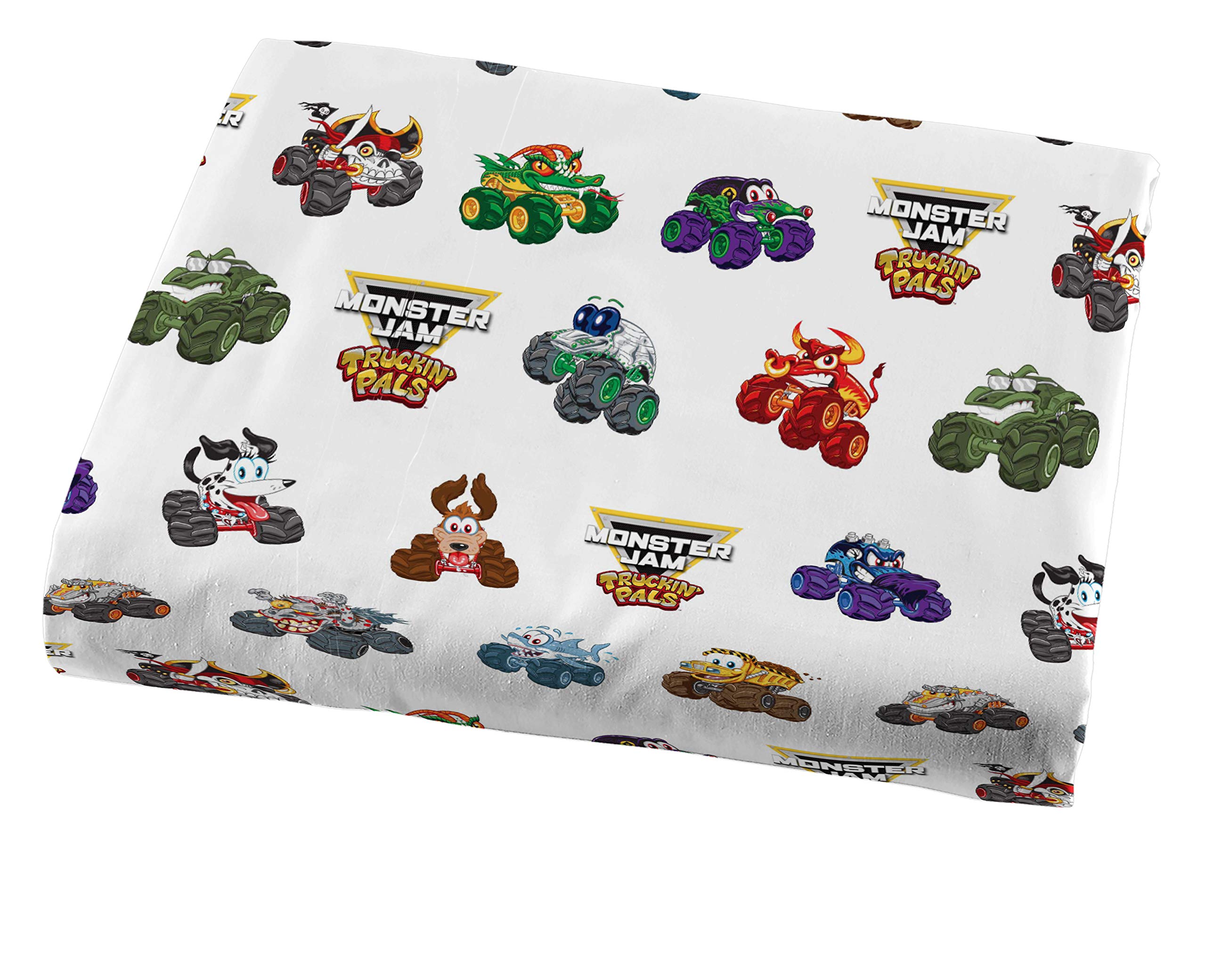 Monster Jam Truckin Pals Toddler Sheet Set - 3 Piece Set Super Soft and Cozy Kid’s Bedding Features Grave Digger & Megalodon - Fade Resistant Microfiber Sheets (Official Monster Jam Product)