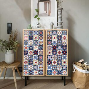 Peel and Stick Wallpaper Boho Colorful Tile Contact Paper Removable Boho Wallpaper Self Adhesive Wallpaper Waterproof Contact Paper Decorative Cabinets Furniture Shelf Drawer Liner 17.7"x78.7"