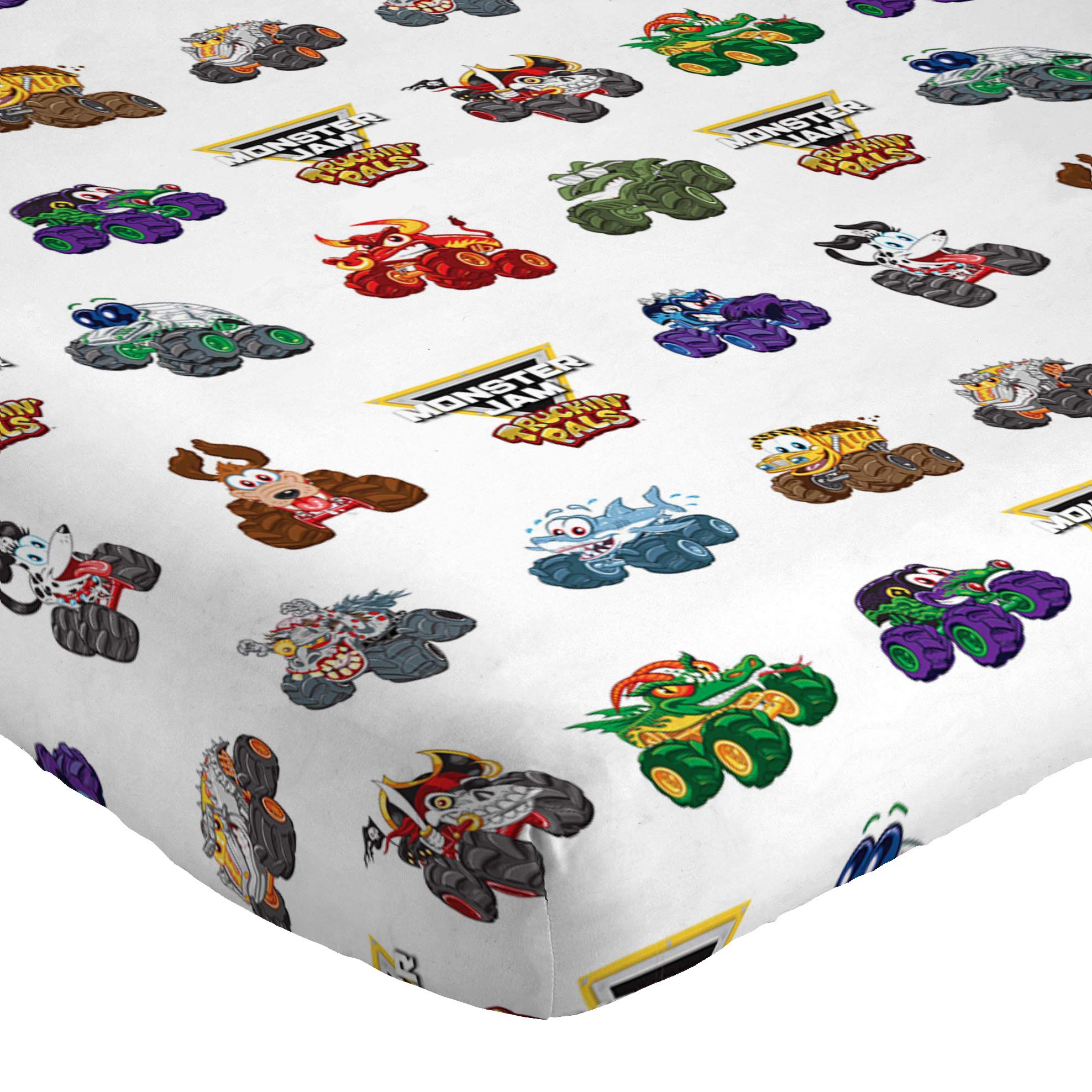 Monster Jam Truckin Pals Toddler Sheet Set - 3 Piece Set Super Soft and Cozy Kid’s Bedding Features Grave Digger & Megalodon - Fade Resistant Microfiber Sheets (Official Monster Jam Product)