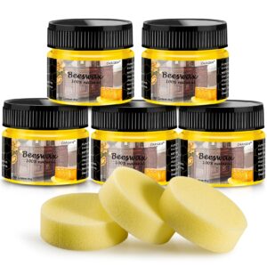 cargen beeswax furniture polish, wood seasoning beeswax for furniture wood wax for dining table floor doors chairs cabinets to protect and care 5pcs beeswax polish and 3pcs sponges.