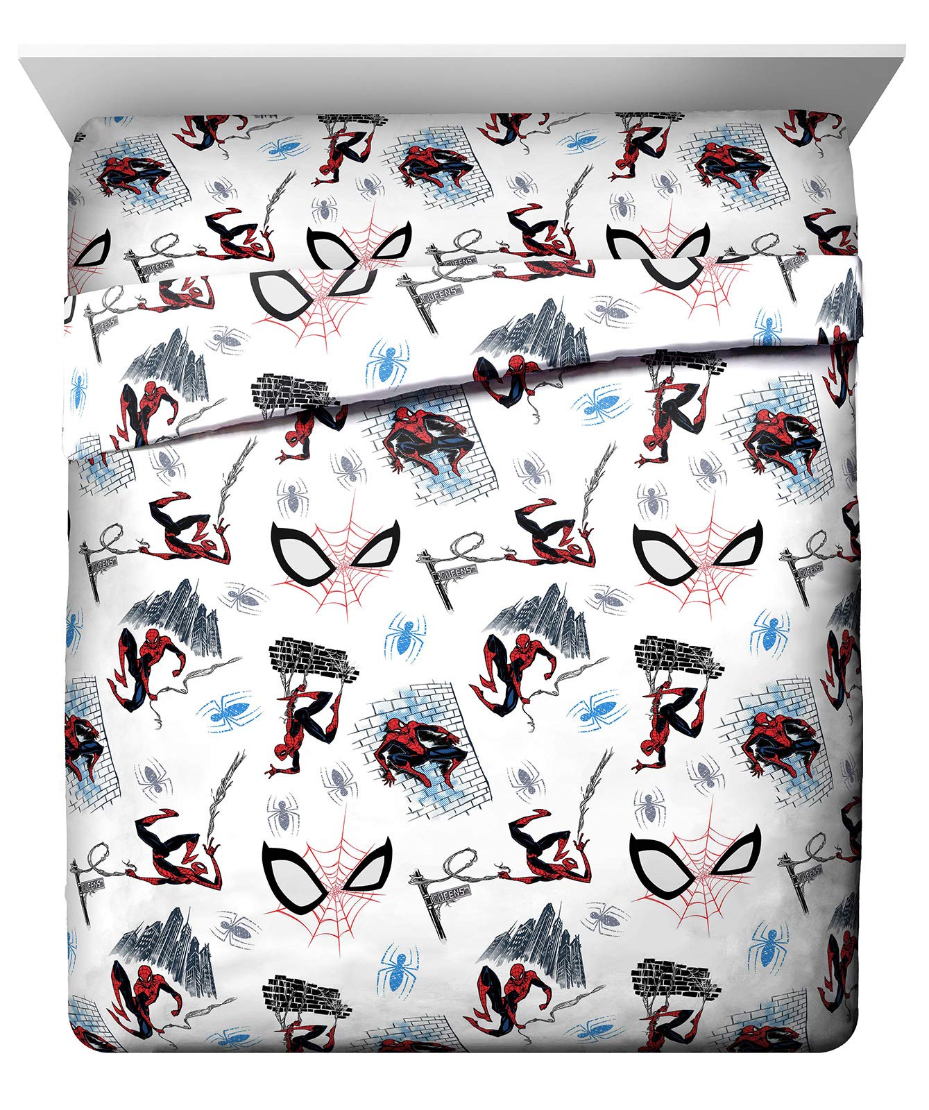 Jay Franco Marvel Spiderman Crawl Queen Sheet Set - 4 Piece Set Super Soft and Cozy Kid’s Bedding - Fade Resistant Microfiber Sheets (Official Marvel Product)