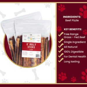 Mika & Sammy's 6 Inch Regular All Natural Bully Sticks for Small & Medium Dogs (6 Inch 25 Pack)