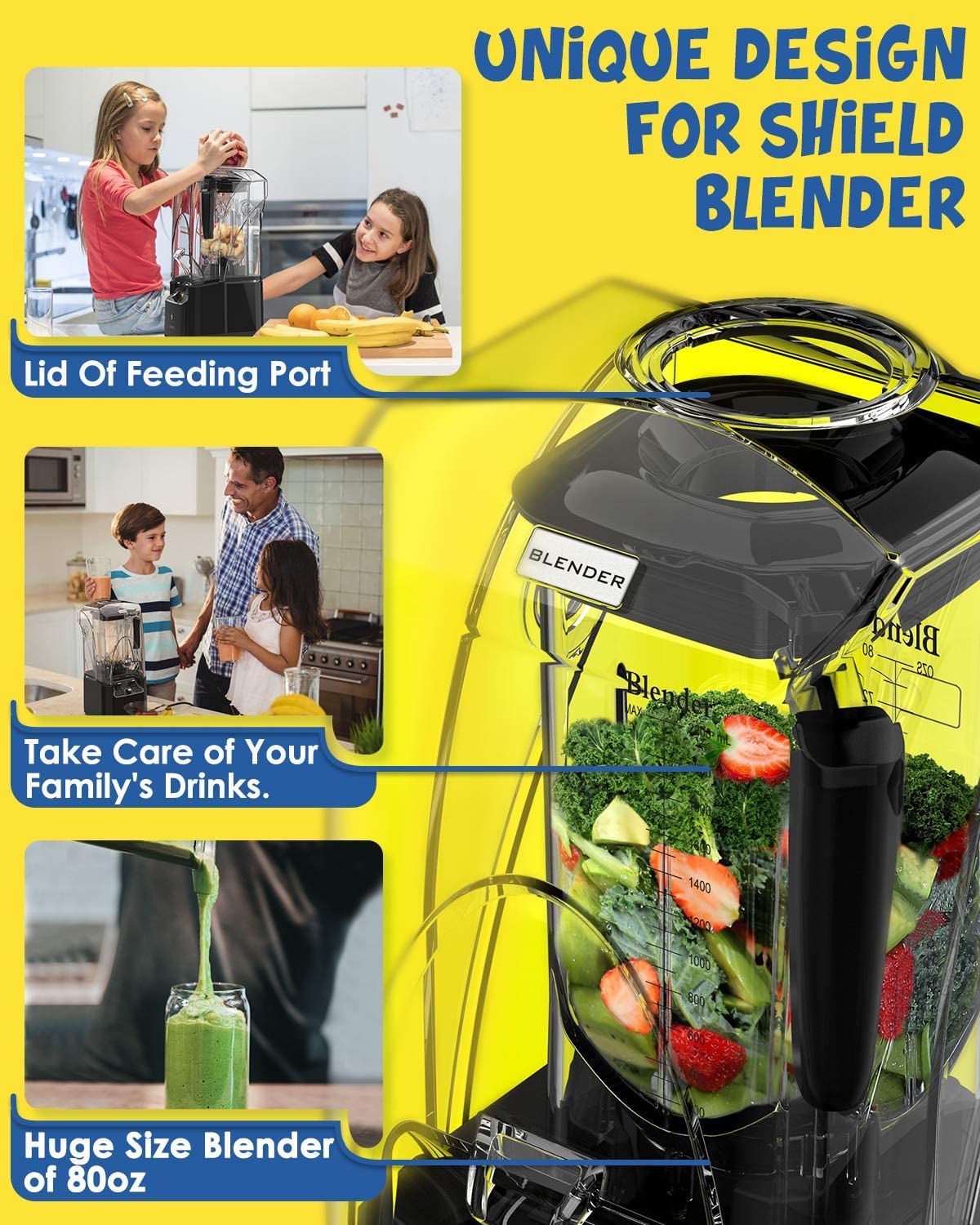 CRANDDI Commercial Quiet Blender, 2200 Watt Professional Countertop Blender with BPA-FREE 80oz Pitcher, Built-in Pulse & 15-speeds Control, Smoothie Blender for Commercial and Home, K90 Black