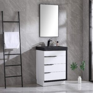 dowell 024 single bathroom vanity set (24", glossy white vanity, matte black sink)